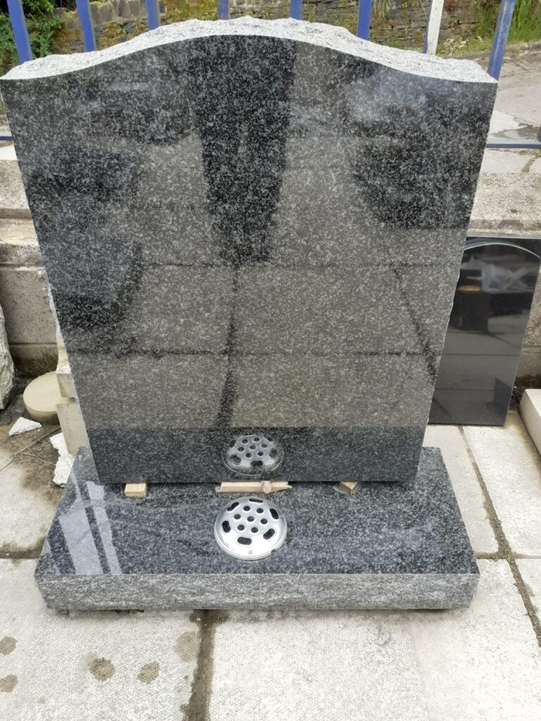 Dark Grey Granite Pitched Edges Headstone - View Online